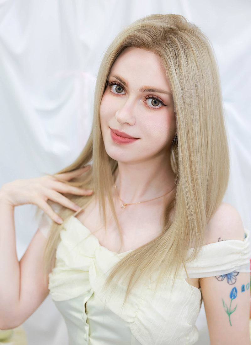 18" Long Straight Mixed Blonde With Dark Roots Lace Front Remy Natural – wifhair