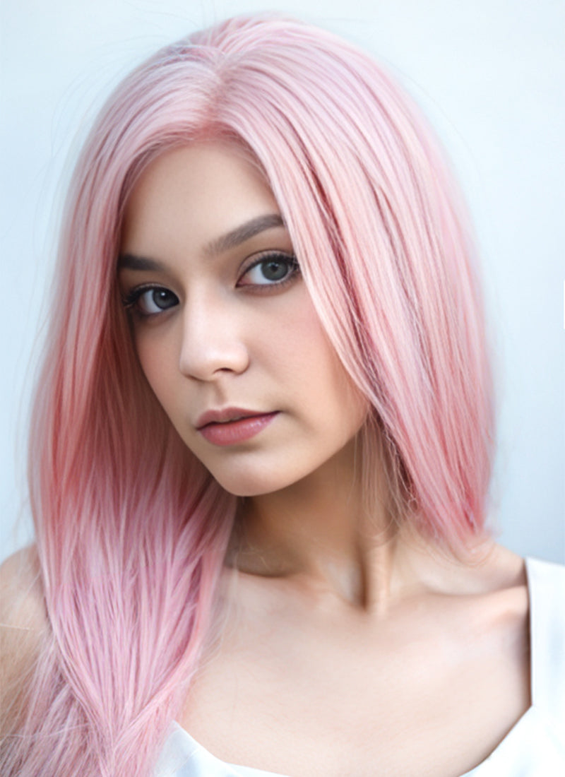 14" Medium Straight Rose Pink Lace Front Remy Natural Hair Wig HH180 ...